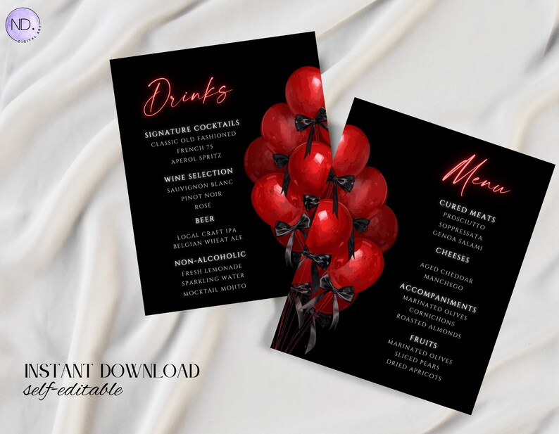 Red Balloon Party Menu Template, Grand Opening Menu (digital Download ...