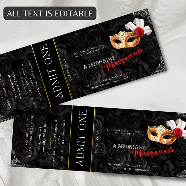 Masquerade Ball Ticket Template - Etsy