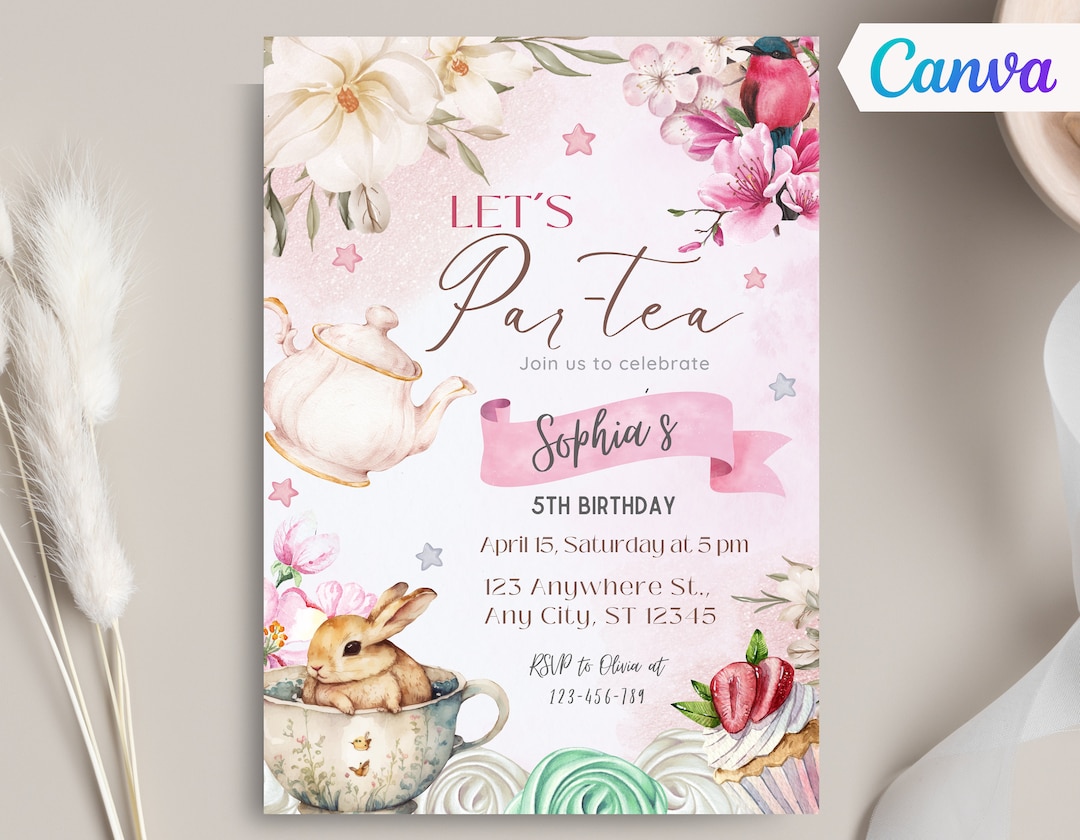 Editable Tea Party Invitation, Par-tea Birthday Invite, Whimsical Tea ...
