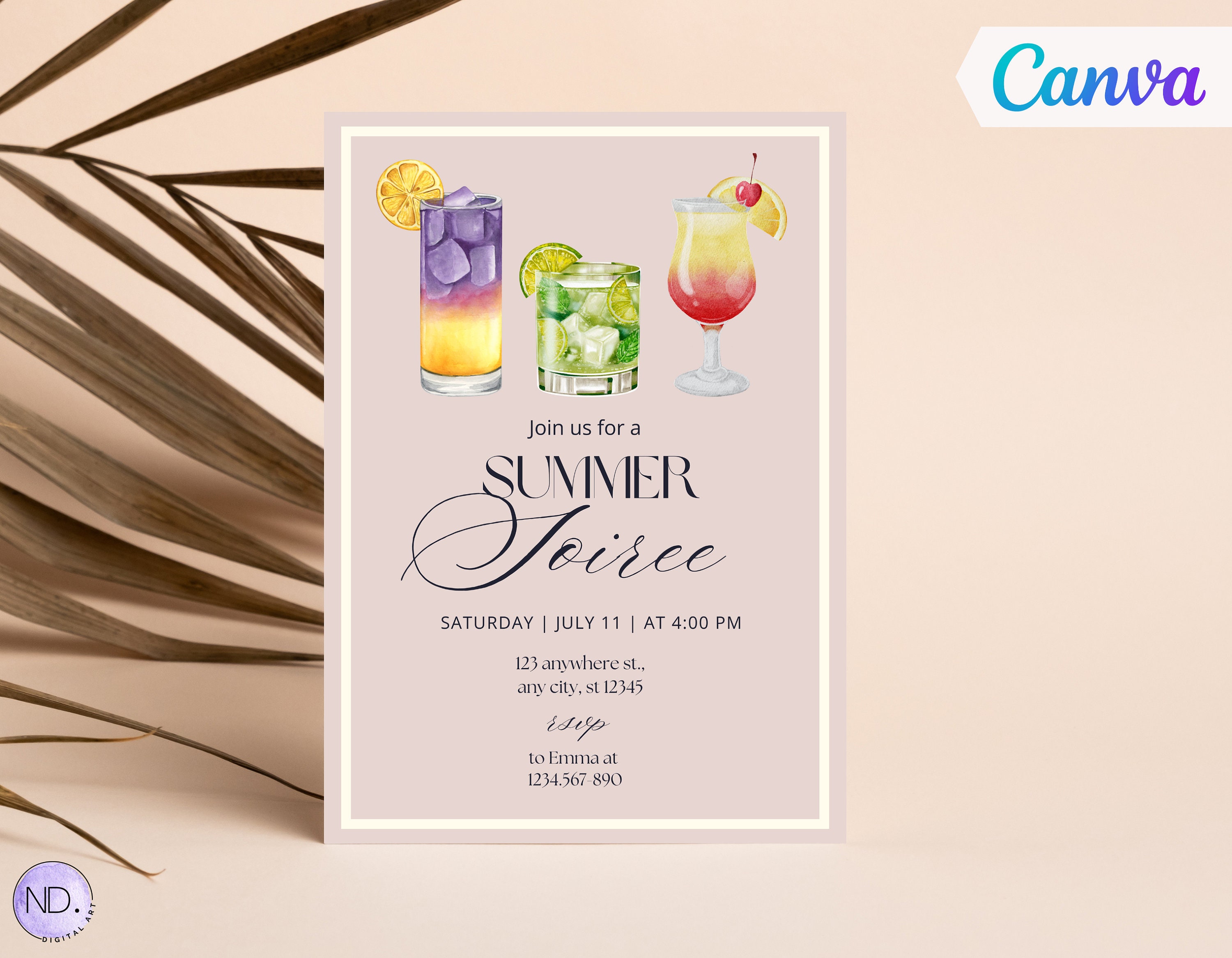 Editable Summer Soiree Party Invitation, Summer Cocktail Party ...