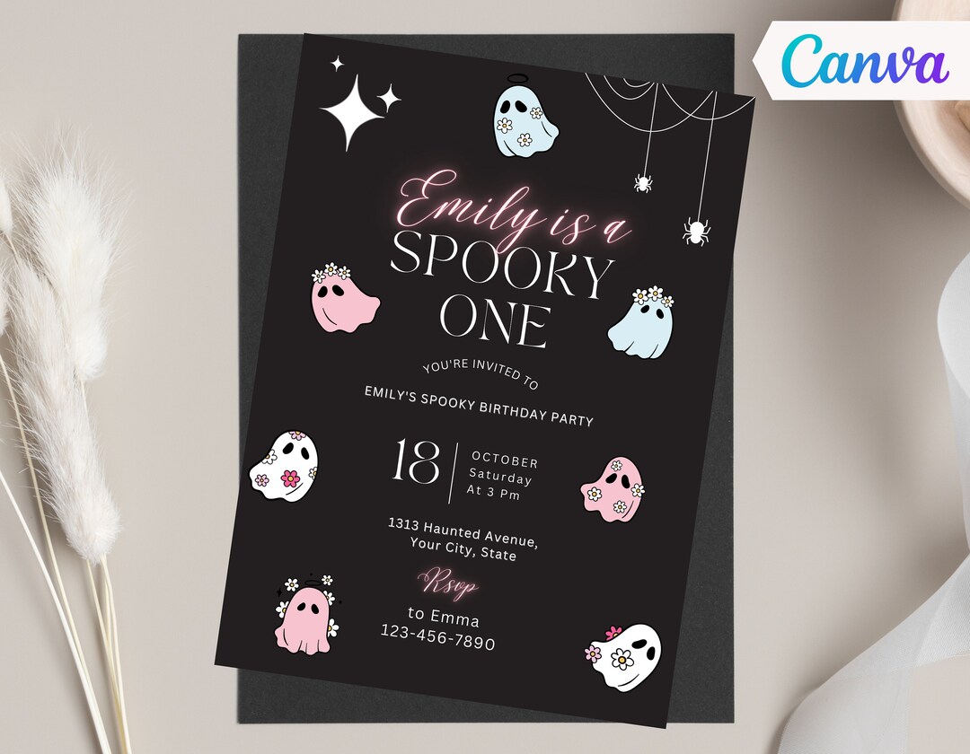 Spooky One First Birthday Invitation, Editable Halloween 1st Birthday ...