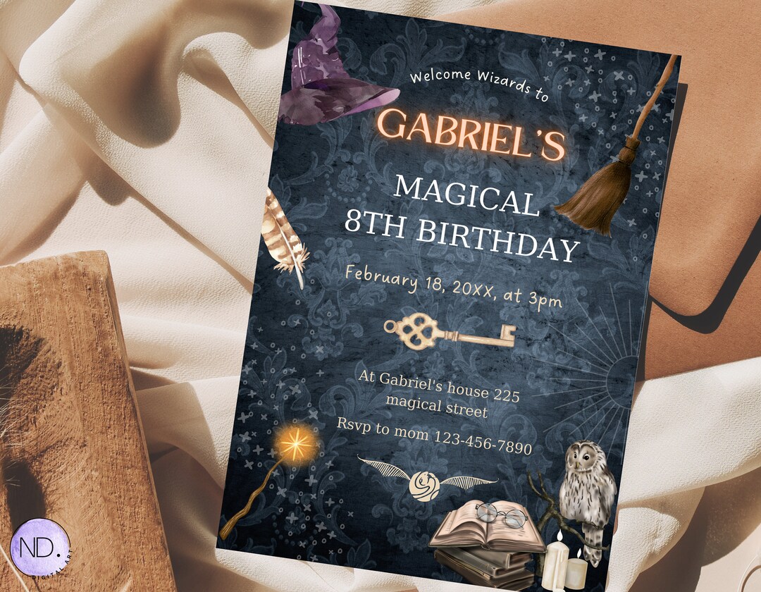Wizard Birthday Invitation, Wizard Party Invite, Magical Birthday Boy ...