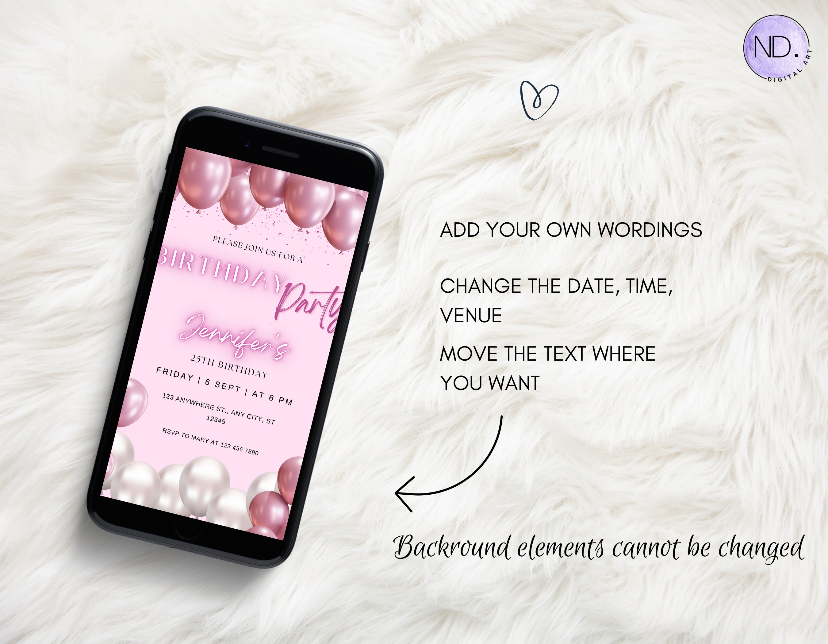 Editable Pink Birthday Party Invitation, Shades of Pink Birthday ...