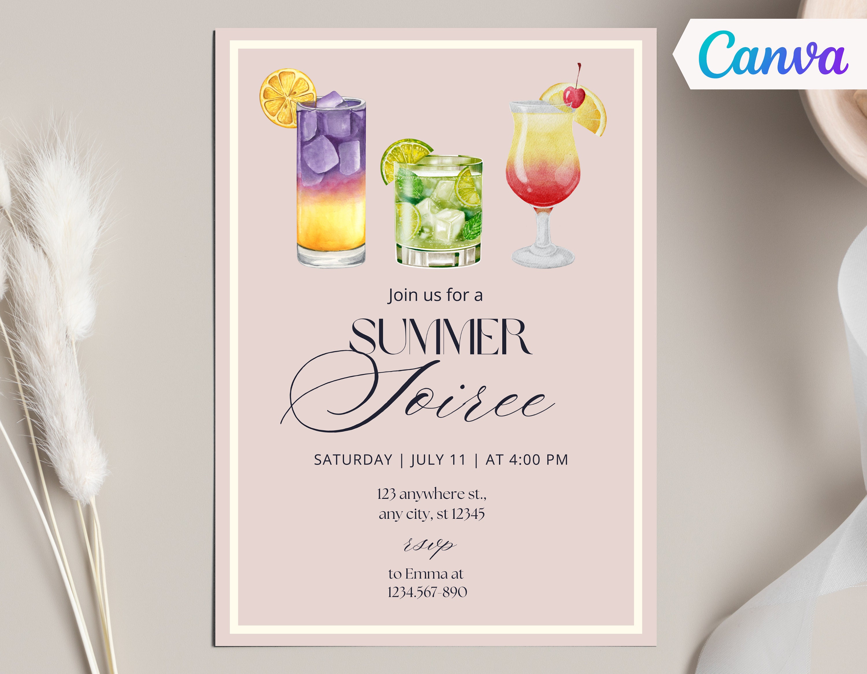 Editable Summer Soiree Party Invitation, Summer Cocktail Party ...