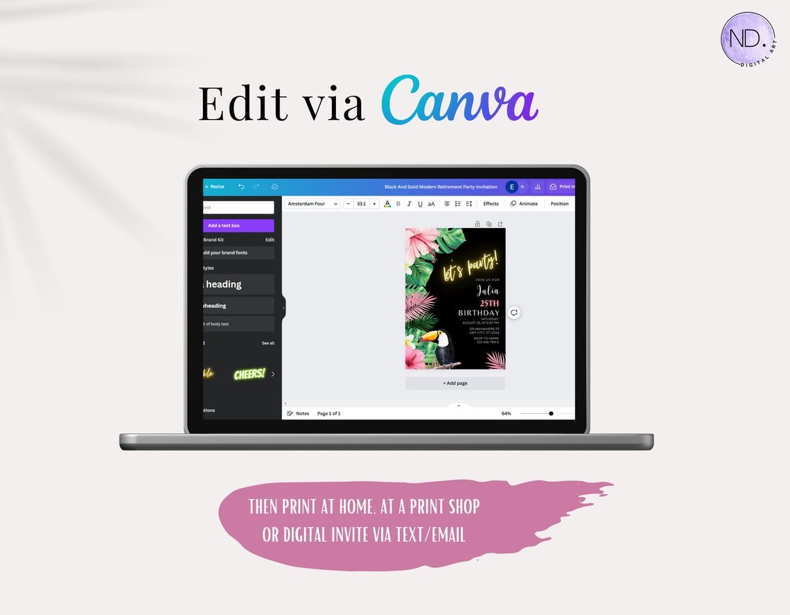 Editable Tropical Birthday Invitation Tropical Party Havana Hawaii ...