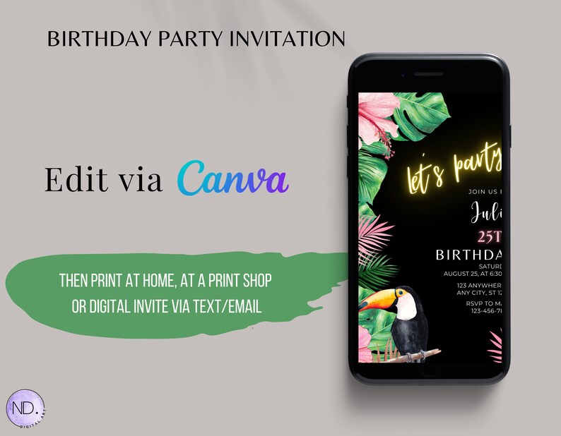 Editable Tropical Birthday Invitation Tropical Party Havana - Etsy