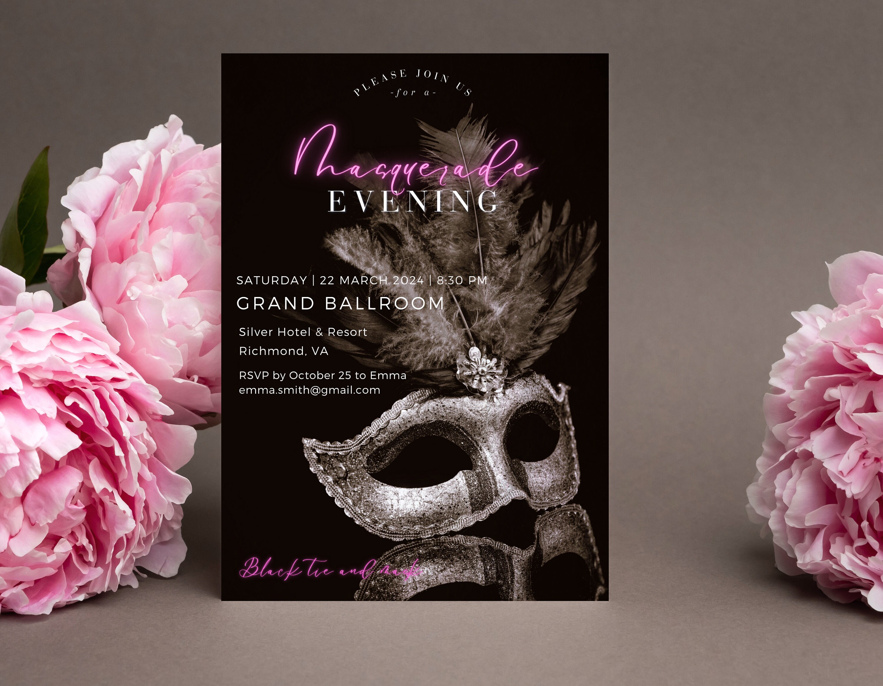 Editable Masquerade Party Invitation, Canva Template (digital Download ...