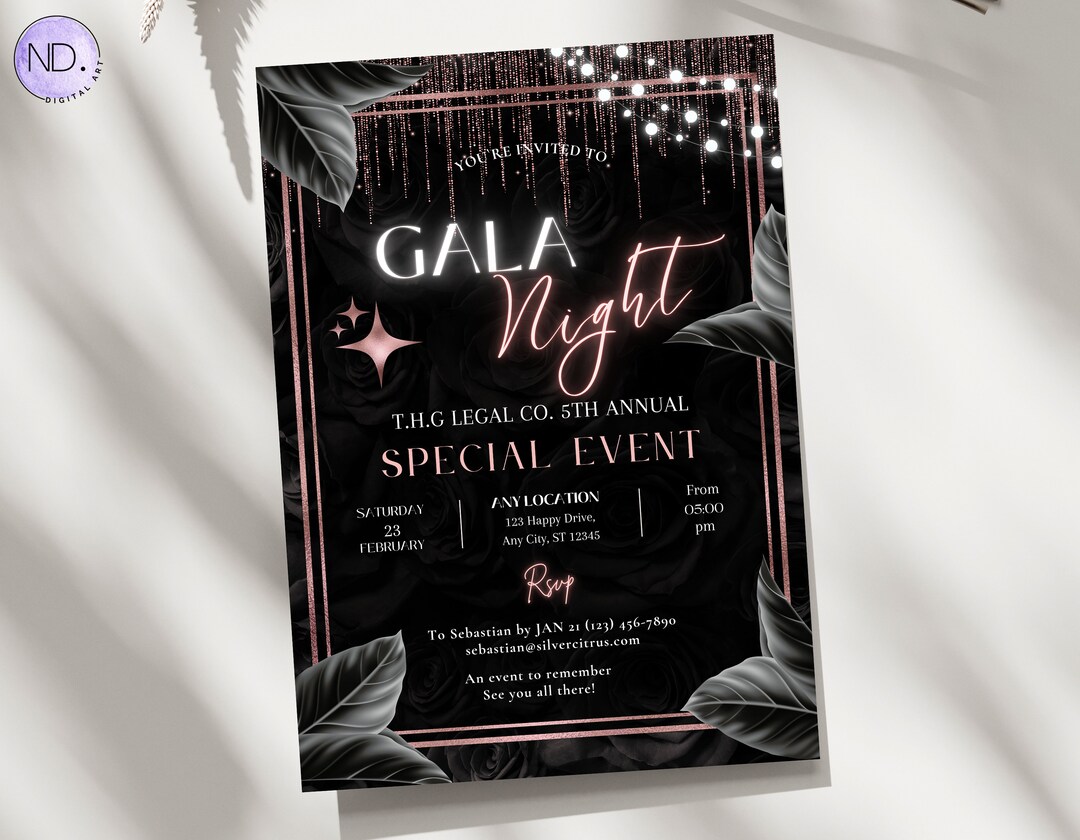 Editable Gala Night Party Invitation, Gala Fundraiser Banquet ...