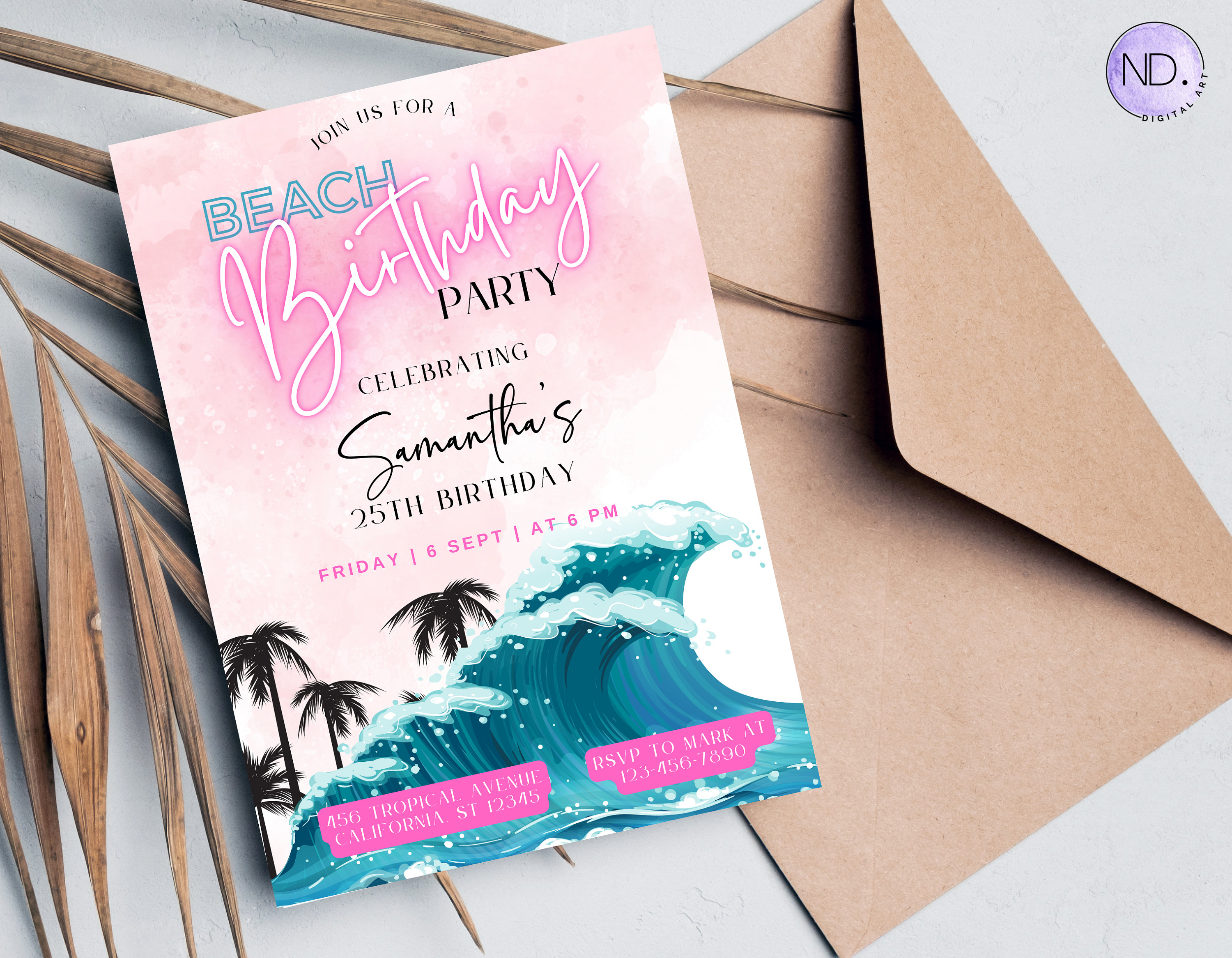 Editable Beach Birthday Party Invitation, Beach Party Evite, Any Age ...