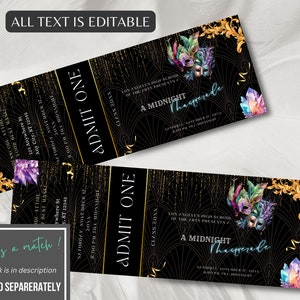 Editable Masquerade Party Invitation Template, Gold and Gems, Luxury ...