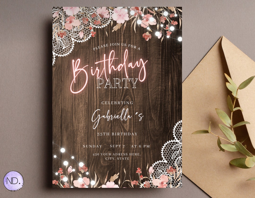 Rustic Birthday Party Invitation, Editable Surprise Birthday Invitation ...