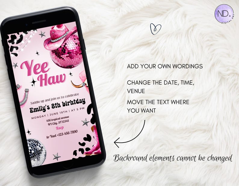 Editable Cowgirl Birthday Invitation, Pink Yee Haw Party, Rodeo ...