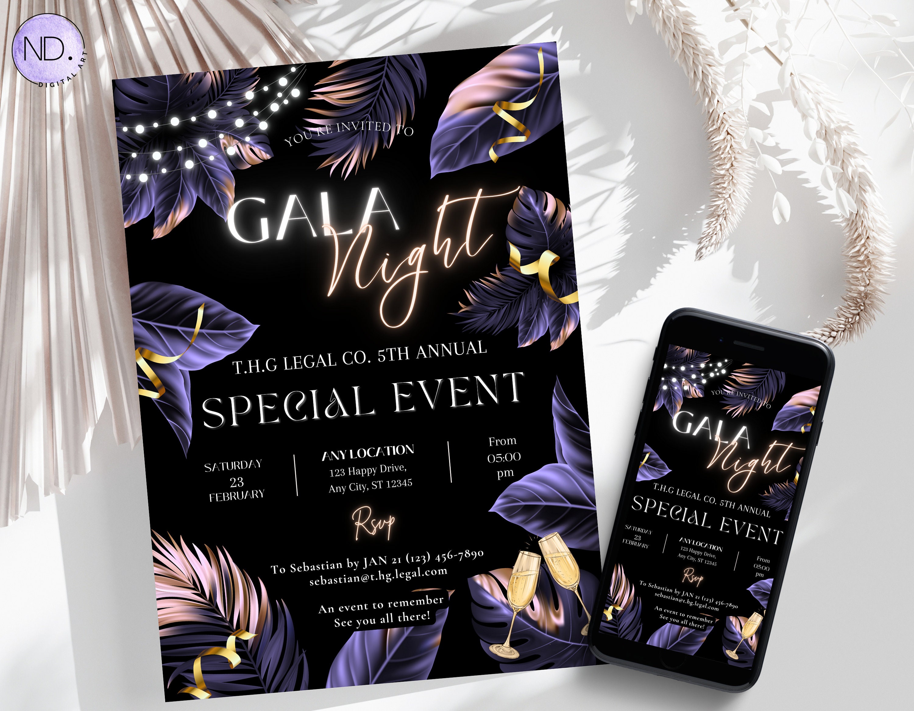 Tropical Gala Night Invitation, Corporate Event, Canva Template ...