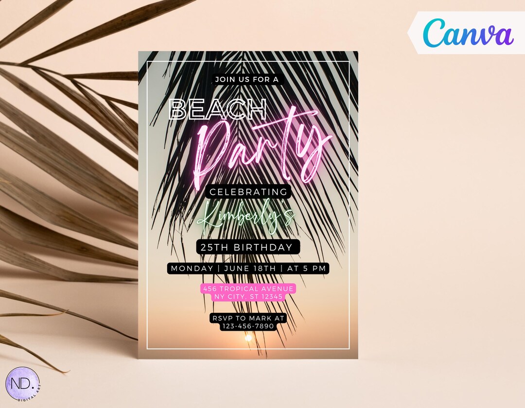 Editable Beach Party Invitation, Summer Ocean Theme (canva Template) - Etsy