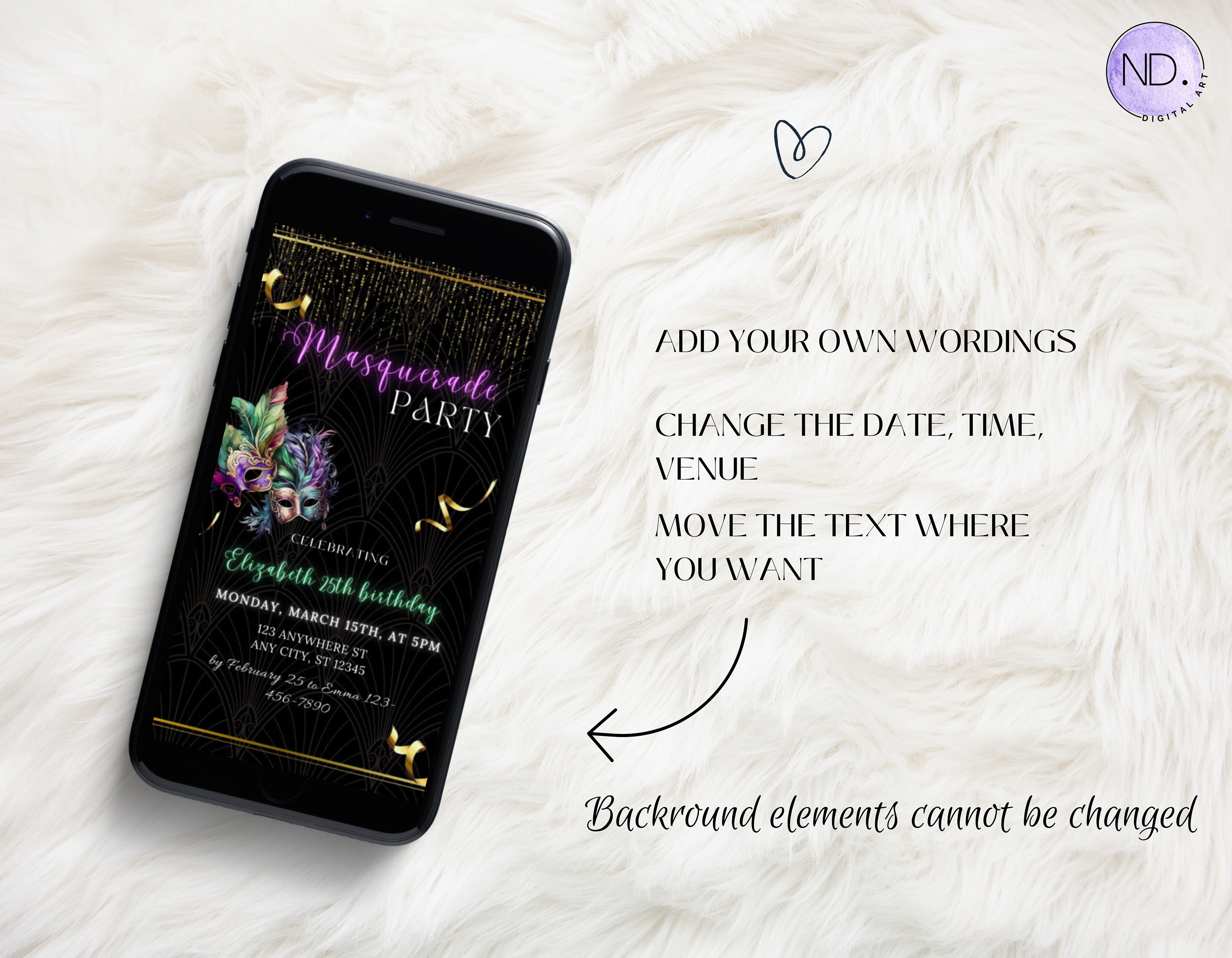 Editable Masquerade Party Animated Video Invitation, Canva Template ...