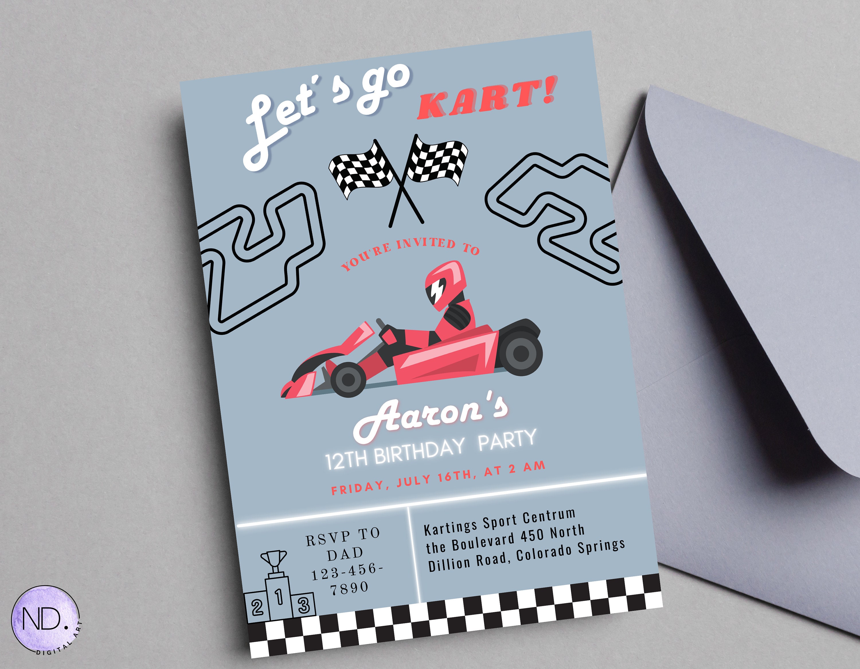 Let's Go Kart Birthday Invitation, Editable Racing Digital Invite, Race ...