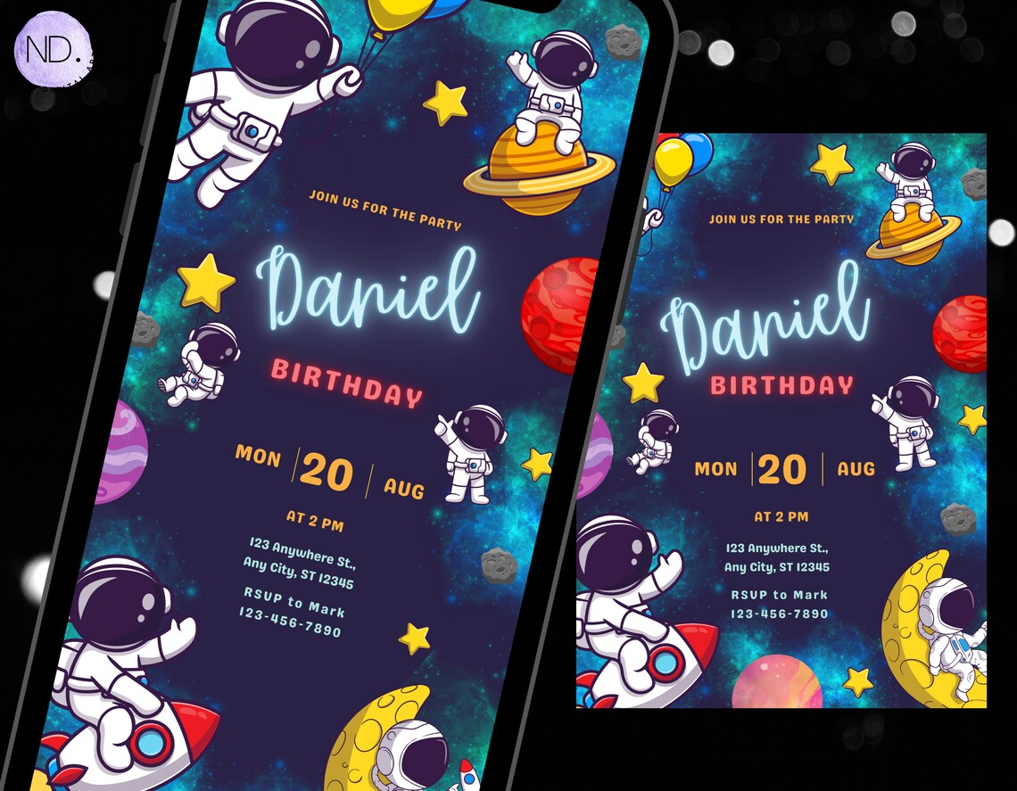 Outer Space Birthday Invitation Template Astronaut Editable - Etsy