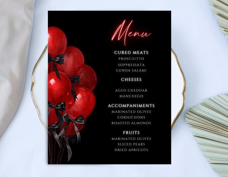 Red Balloon Party Menu Template, Grand Opening Menu (digital Download ...