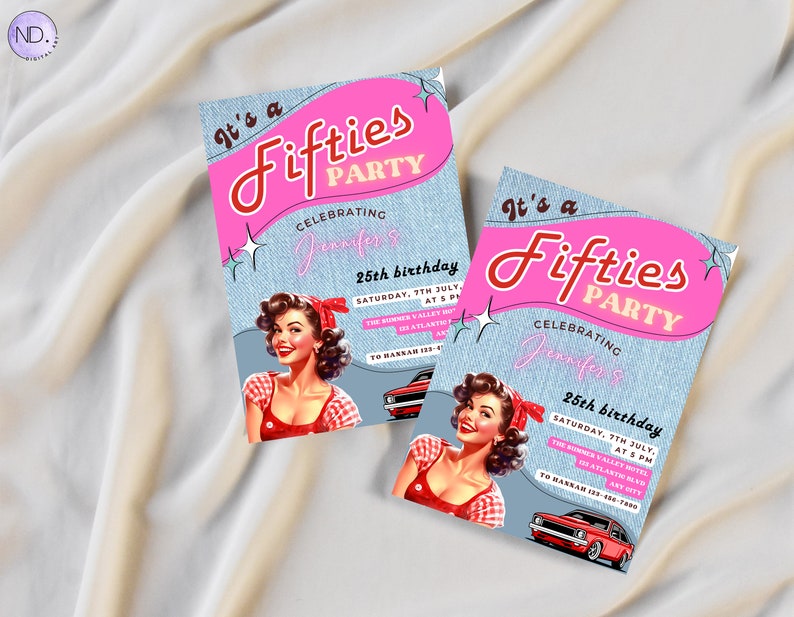 Editable Fifties Birthday Party Invitation, Pin up Style (digital ...