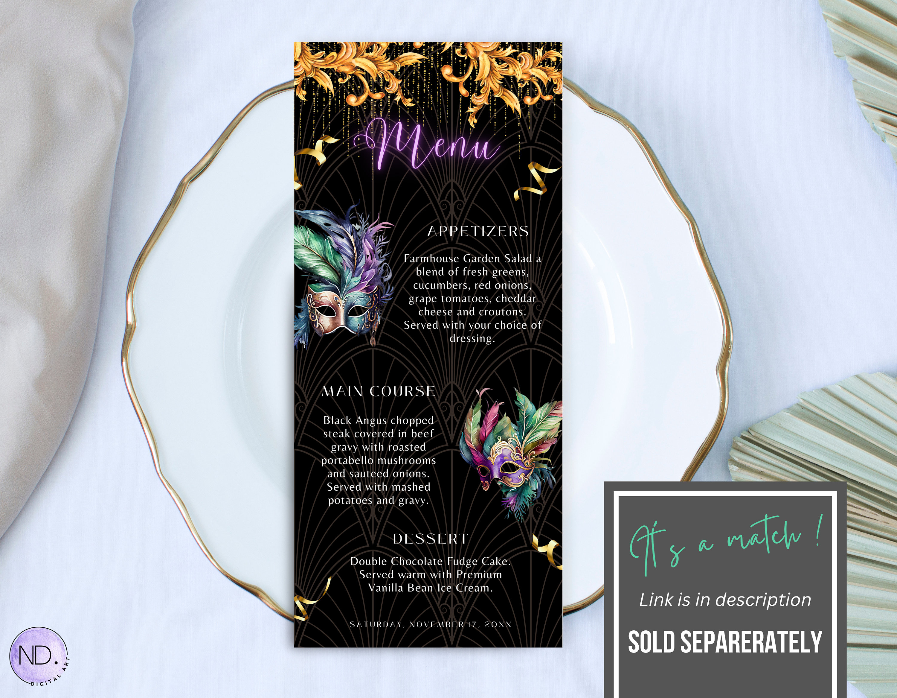 Editable Masquerade Ticket Template, Gold Gemstones (digital Download ...