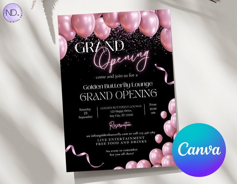 Pink Grand Opening Invitation, Business Launch Invite (canva Template ...