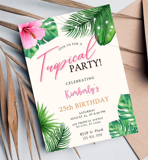 Topical Party Invitations Palm Tree Tropical Hens Invitations