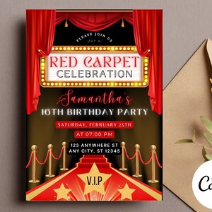 EDITABLE VIP Pass Birthday Invitation, Red Carpet Invitation, Hollywood ...