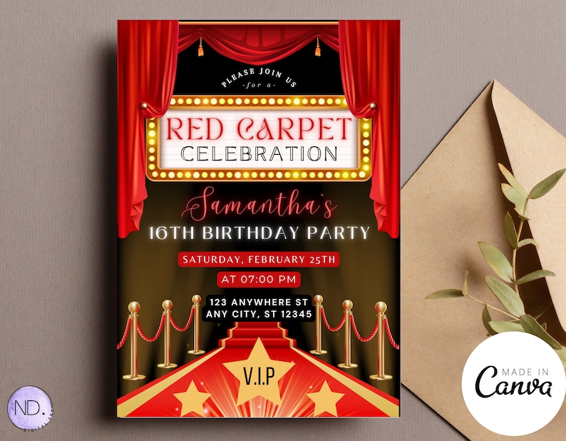 EDITABLE VIP Pass Birthday Invitation, Red Carpet Invitation, Hollywood ...