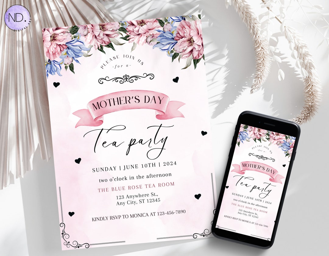 Editable Mothers Day Tea Party Invitation Tea Party Mother's Day Brunch ...