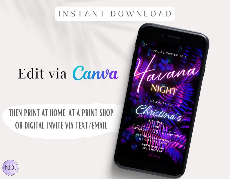 Editable Havana Night Invitation Havana Nights Invite Tropical Nights ...