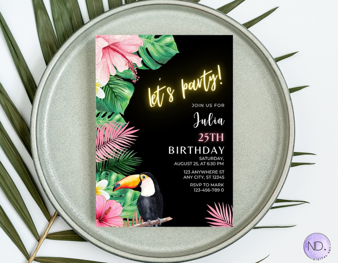 Editable Tropical Birthday Invitation Tropical Party Havana Hawaii ...