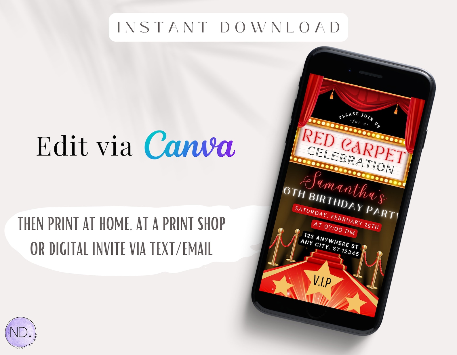 EDITABLE VIP Pass Birthday Invitation, Red Carpet Invitation, Hollywood ...