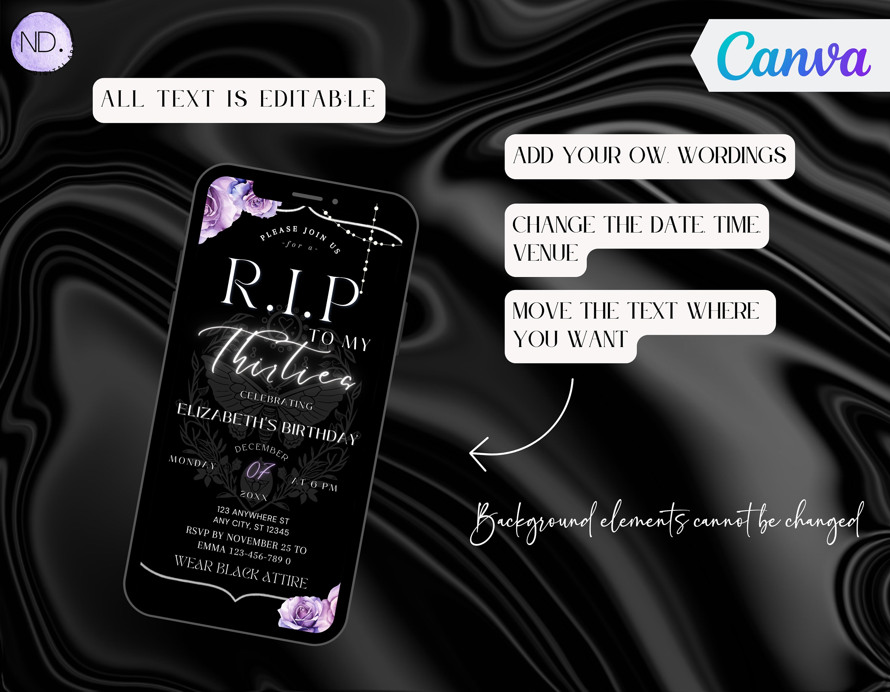 RIP to My Thirties Birthday Invitation, Mystical Party Invite, Canva ...