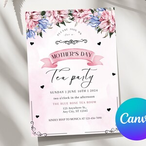 Editable Mothers Day Tea Party Invitation Tea Party Mother's Day Brunch ...