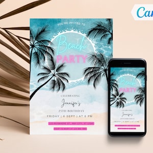 Editable Beach Party Invitation, Beach Birthday Party Invite, Summer ...