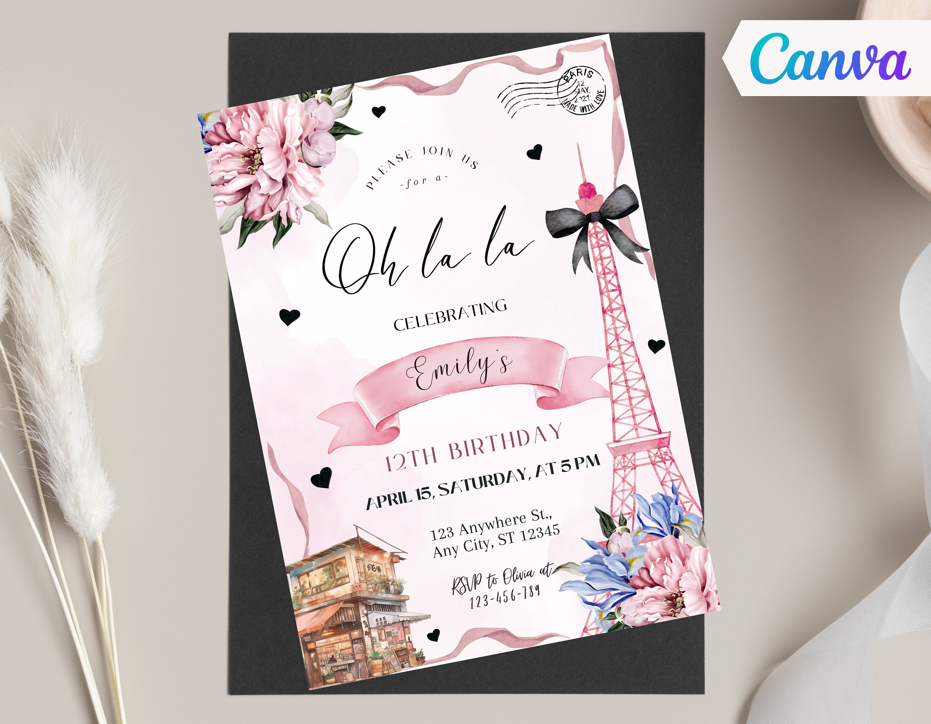 Editable Paris Birthday Invitation, French Patisserie Party Invite ...