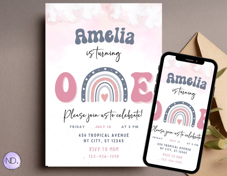 Pastel Rainbow First Birthday Invitation 1st Birthday Party - Etsy