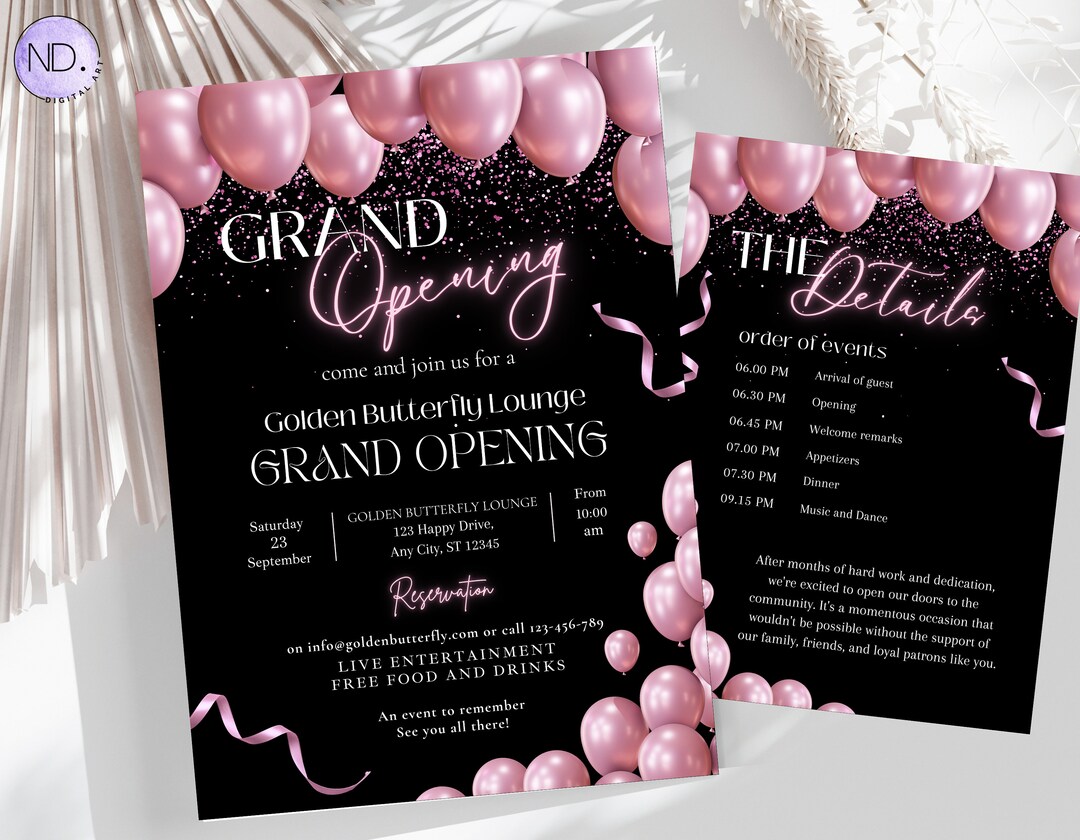 Editable Pink Grand Opening Invitation, Business Opening Invitation ...