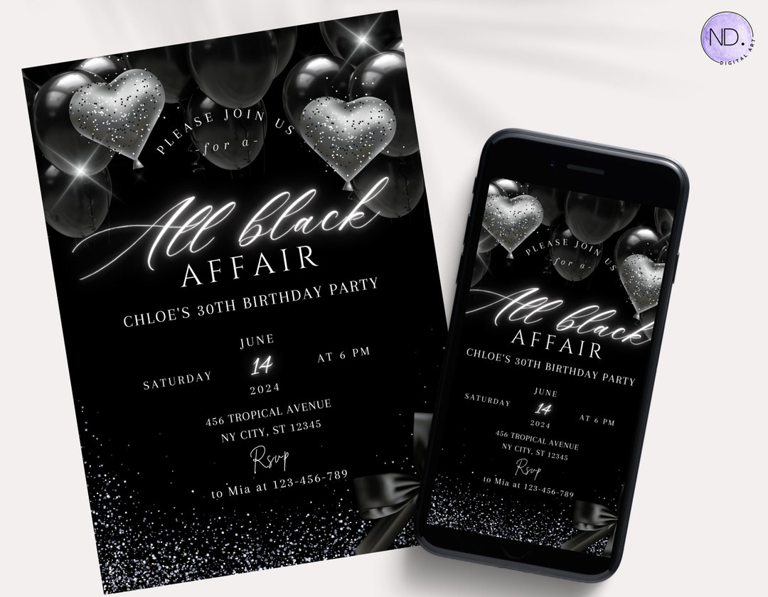 Editable All Black Affair Invitation, All Black Party Invitation ...