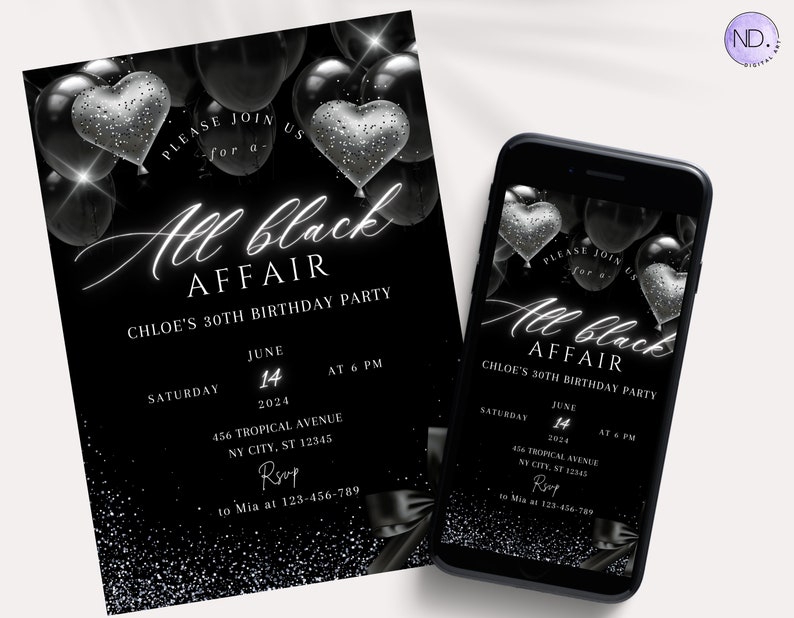 All Black Affair Invitation, Formal Attire, Canva Template (digital ...