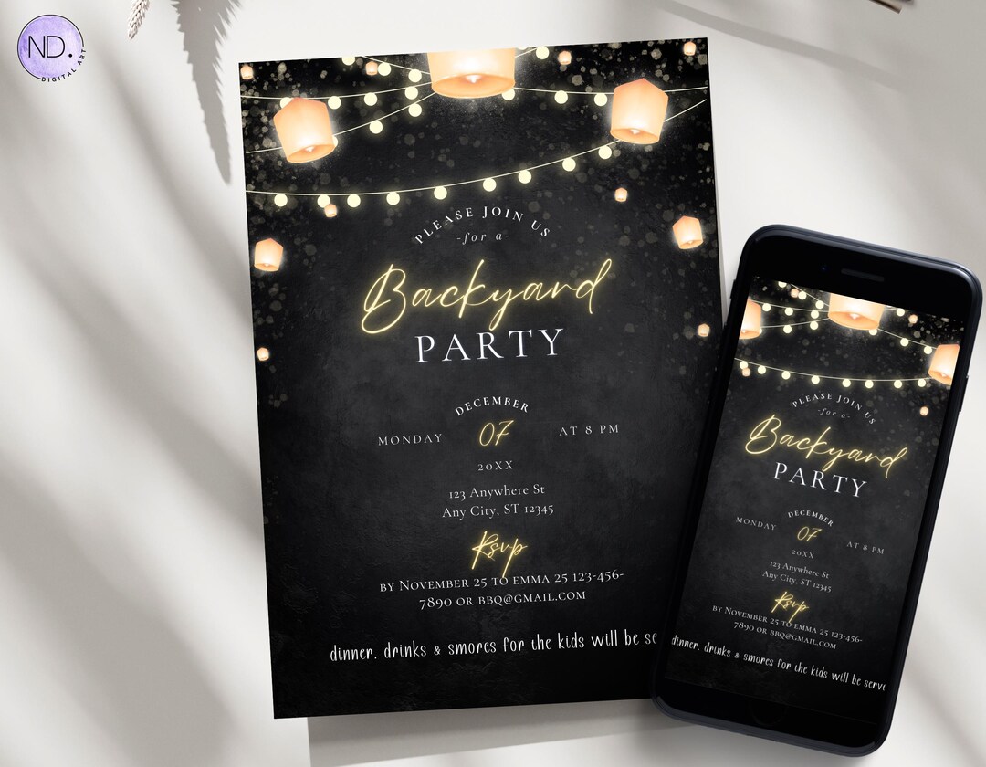 Editable Backyard Party Invitation, BBQ Party Invite, Outdoor Party ...