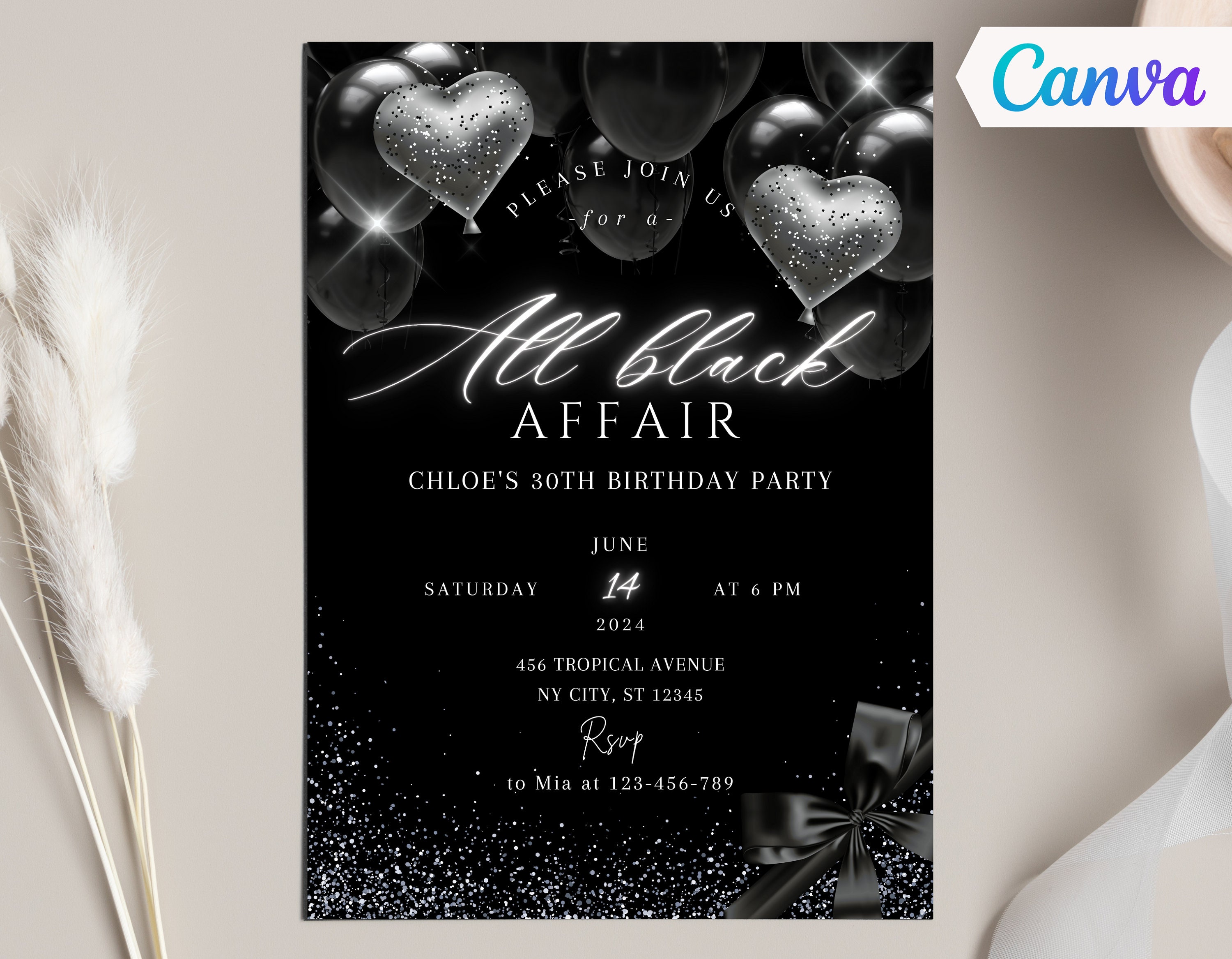 Editable All Black Affair Invitation, All Black Party Invitation ...