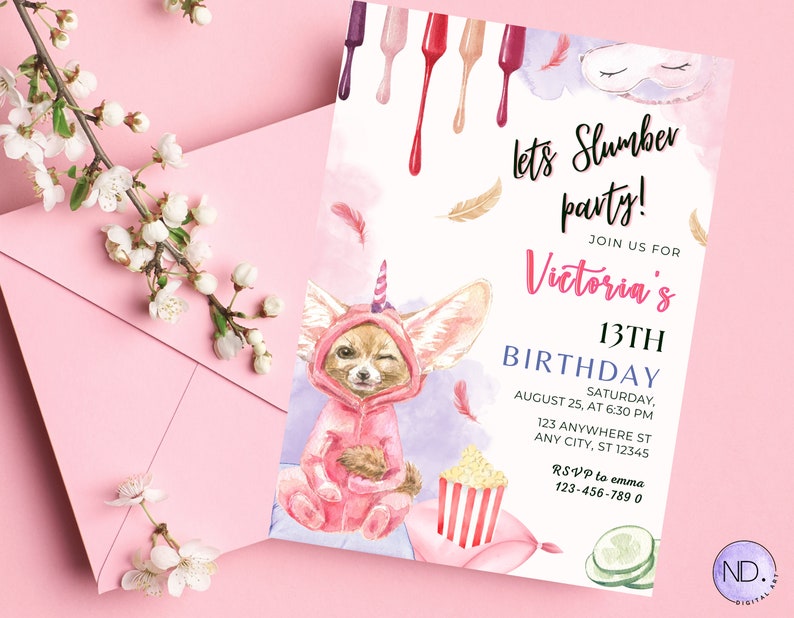 Editable Slumber Party Birthday Invitation Slumber Birthday Invite