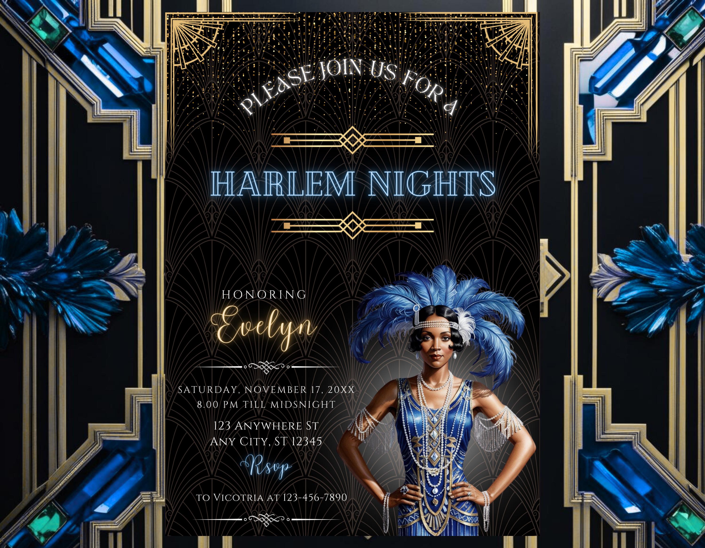 Editable Harlem Nights Invitation, Art Deco, Roaring 20s Gatsby Party ...
