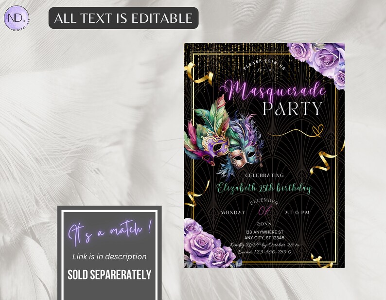 Masquerade Birthday Table Numbers Template, Printable Canva (digital ...