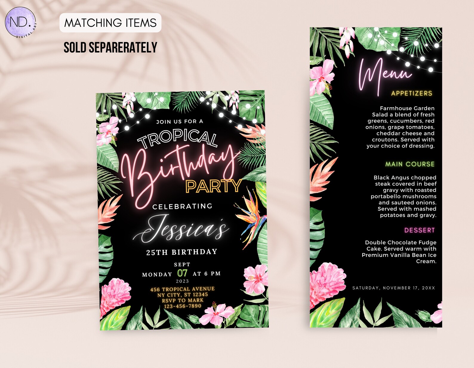 Colorful Tropical Menu Card Template, Editable Hawaii Themed Menu Cards ...