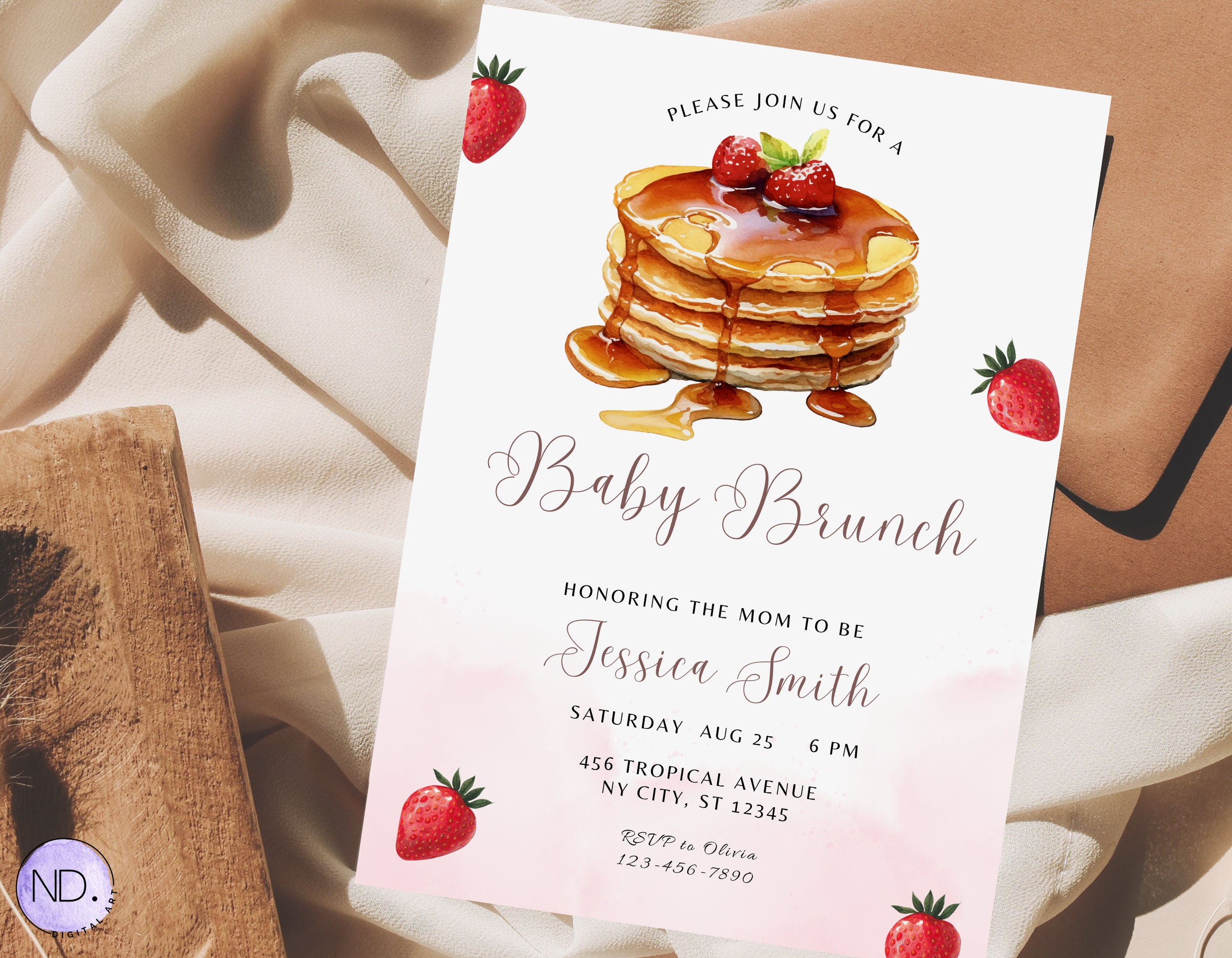 Editable Pancake Baby Brunch Invitation Template, Brunch Baby Shower ...