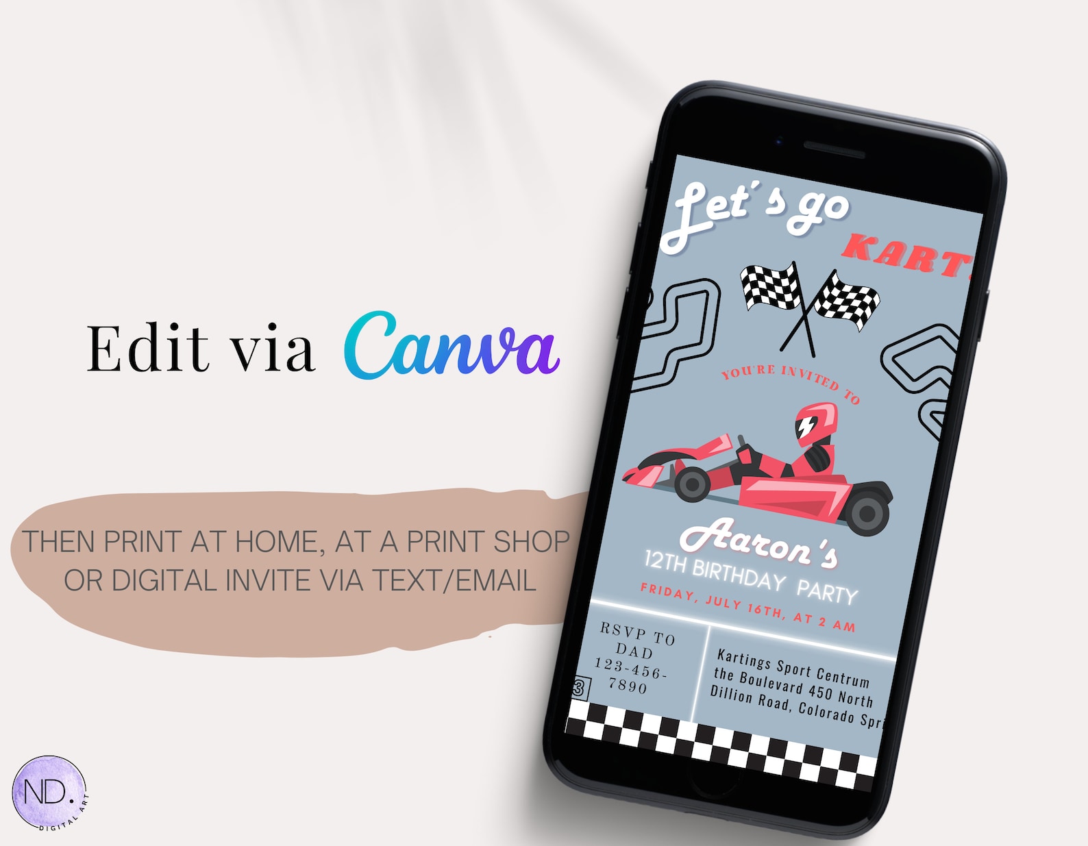 Let's Go Kart Birthday Invitation, Editable Racing Digital Invite, Race ...