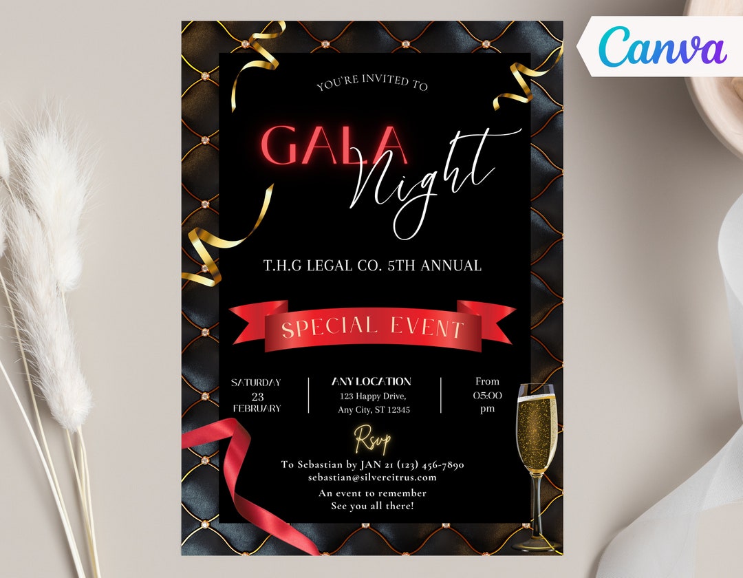 Editable Gala Night Invitation, Corporate Party Invite (canva Template ...