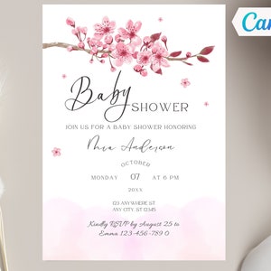 Cherry Blossom Baby Shower Invitation, Editable Japanese Sakura Baby Shower Invite, Print or ...
